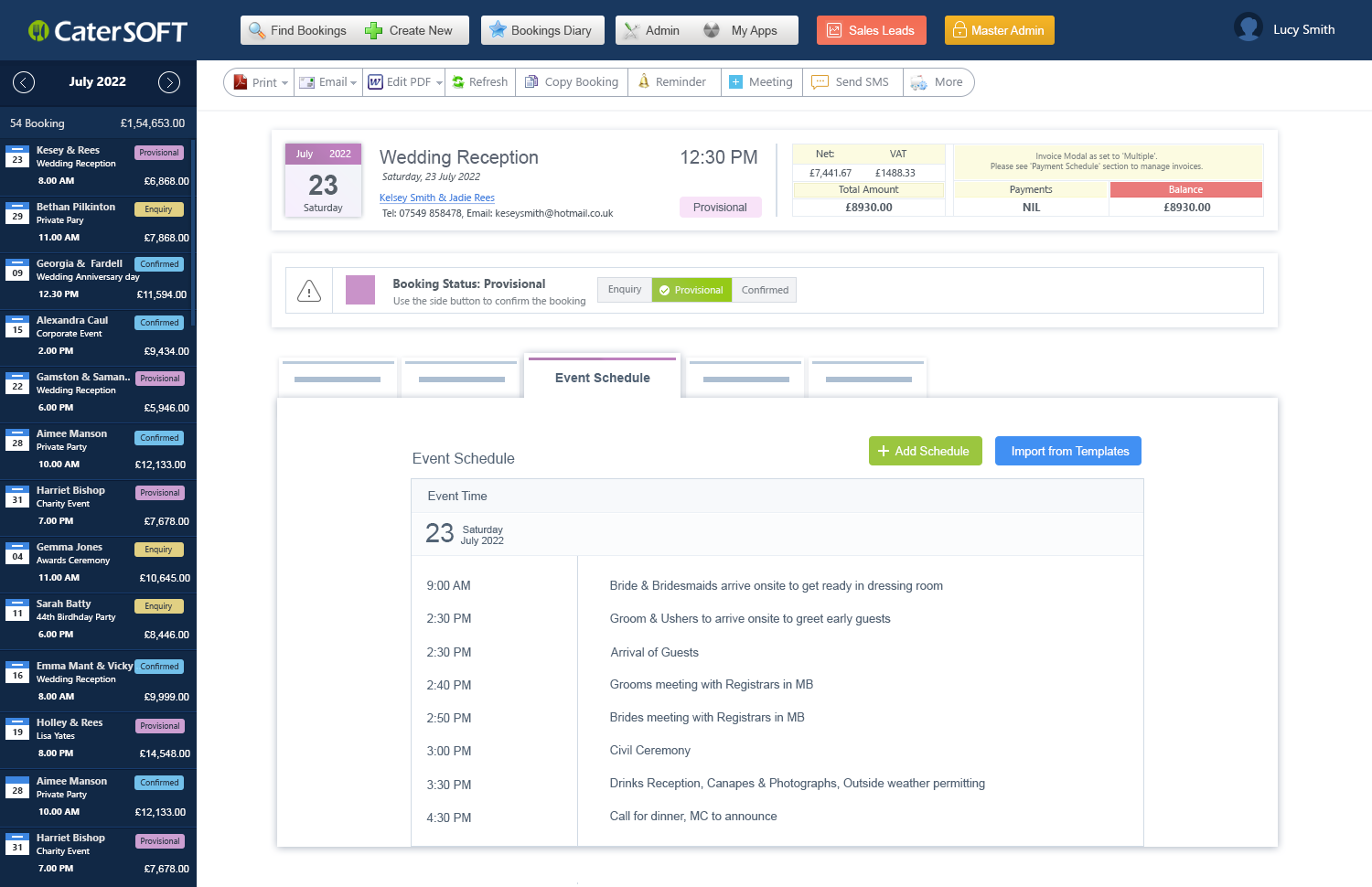 Online software for function halls, conferences